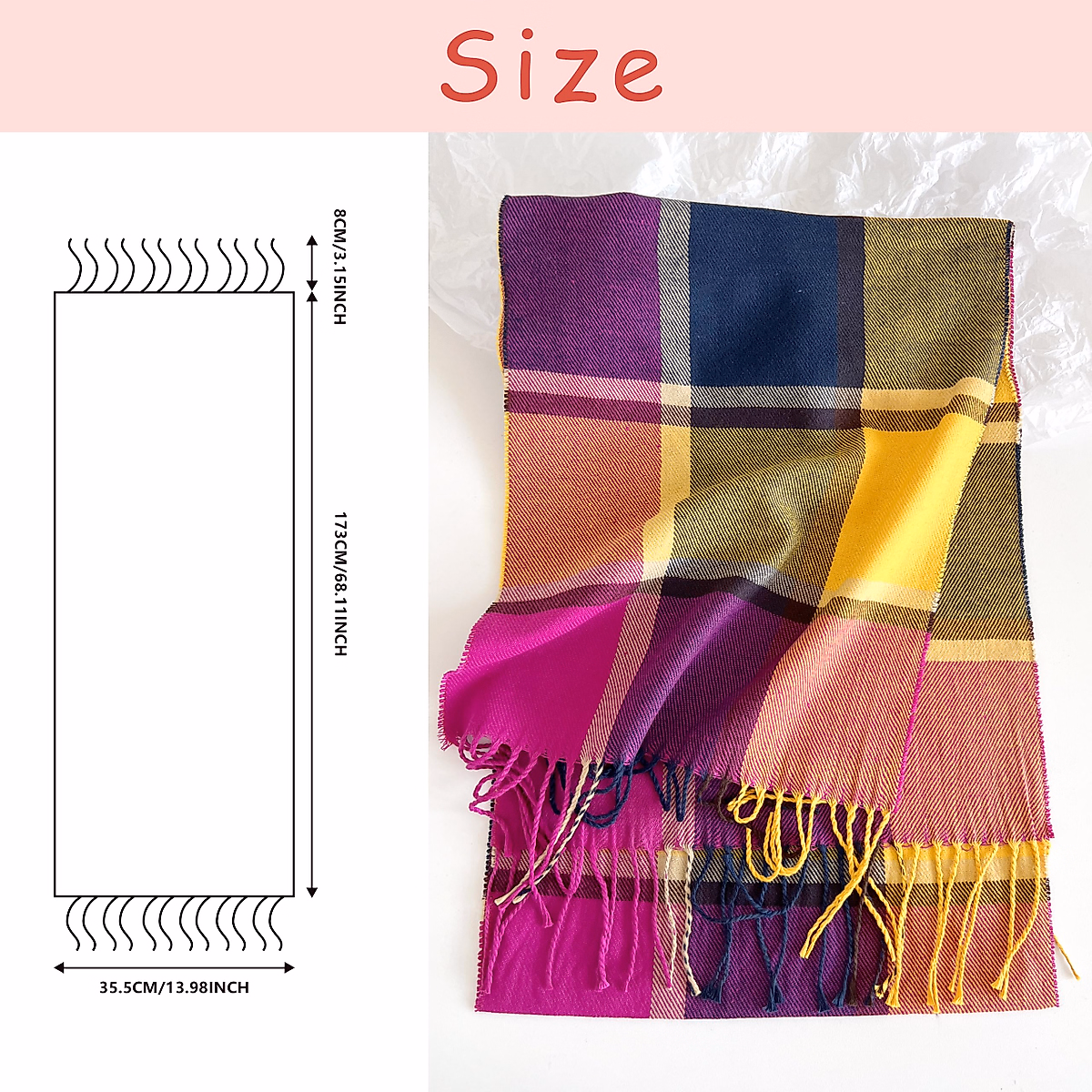 Women's Scarf Classic Tassel Plaid Super Soft Classic Cashmere Feel Fall Winter Scarves Tartan Warm Chunky Wrap Shawl