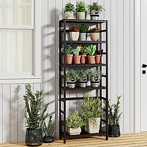 Bamjoy Bamboo Shelf, 6 Tier Bookcase Storage Shelves, Tall Book Rack Shelving Unit, Multipurpose Storage Display Shelf Adjustable Storage Rack for Bathroom Home Office Living Room Kitchen, Dark Brown