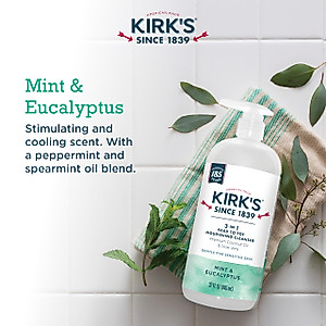 Kirk's 3-in-1 Head to Toe Nourishing Liquid Cleanser & Travel Size Bar Soap - for Men, Women & Children - Premium Coconut Oil & Aloe Vera- Non GMO & Vegan -Mint & Eucalyptus - 32 Fl Oz