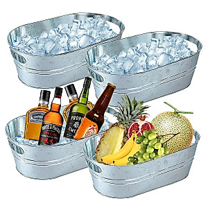 4 Pack Galvanized Tub 4 Gallon Ice Bucket Large Metal Drink Buckets for Parties Beer Beverage Tub with Carry Handles for Champagne Cocktails Wine Cooling for Mimosa Bar Supplies