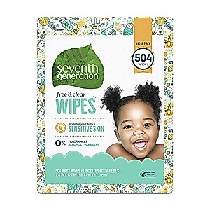 Seventh Generation Baby Wipes, Sensitive Protection with Flip Top Dispenser, White, unscented, 72 Count (Pack of 7) (Packaging May Vary)