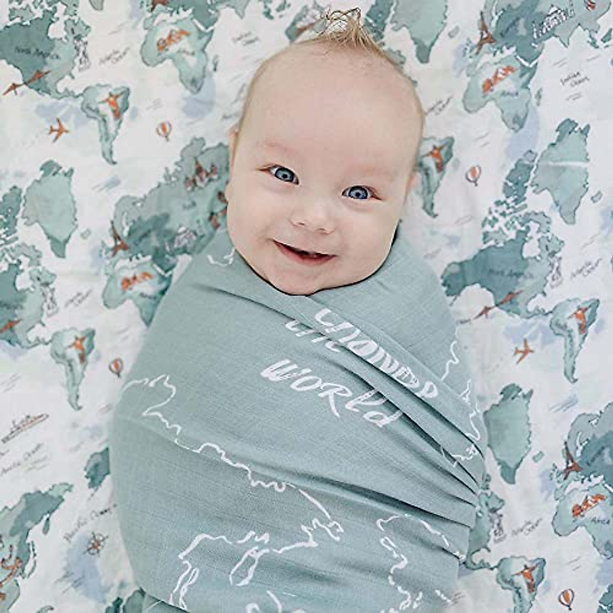 Swaddle Blanket, Boutique Muslin Blankets for Girls & Boys, Baby Receiving Swaddles, Ideal Newborn & Infant Swaddling Set, Perfect Shower Gifts, 2 Pack (World Map + Someday)