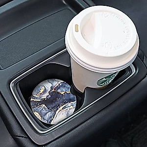 Dksyee Car Cup Holder Coasters 2 Pack Blue Cute Car Coasters for Women & Men Absorbent Ceramic Car Coasters with A Finger Notch for Easy Removal Universal Auto Anti Slip Insert Drink Coaster