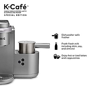 Keurig K-Cafe Special Edition Single Serve K-Cup Pod Coffee, Latte and Cappuccino Maker, Comes with Dishwasher Safe Milk Frother, Shot Capability, Nickel