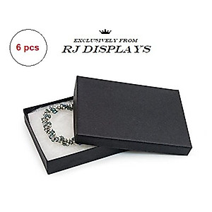 6 Pack Cotton Filled Matte Black Color Paper Cardboard Jewelry Necklace Bracelets Watch Gift and Retail Boxes Size 7 1/8" x 5 1/8" x 1 1/8" Inch - by R J Displays