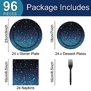 96 Pcs Galaxy Party Starry Night Supplies Tableware Set Outer Space Theme Birthday Star Party Table Decorations Solar System Paper Plates Napkins Forks for 24 Guests