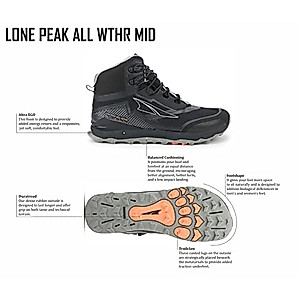 ALTRA Men's AL0A4VQH Lone Peak All-WTHR Mid Trail Running Shoe, Black - 12.5 M US