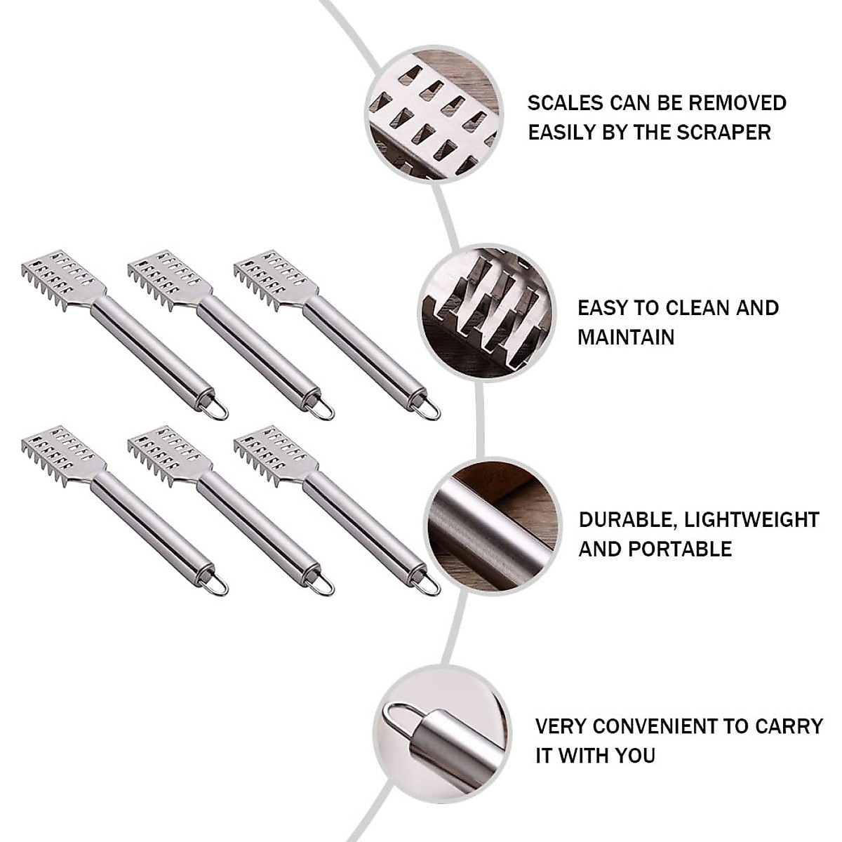BESTonZON 6pcs Stainless Easily and Scaler Chef Kitchen Brush Easier Peeler Practical Tool Cooking Scales Durable for Scraper Fish Scale Seafood Peeling Sawtooth with Remover Silver Shop