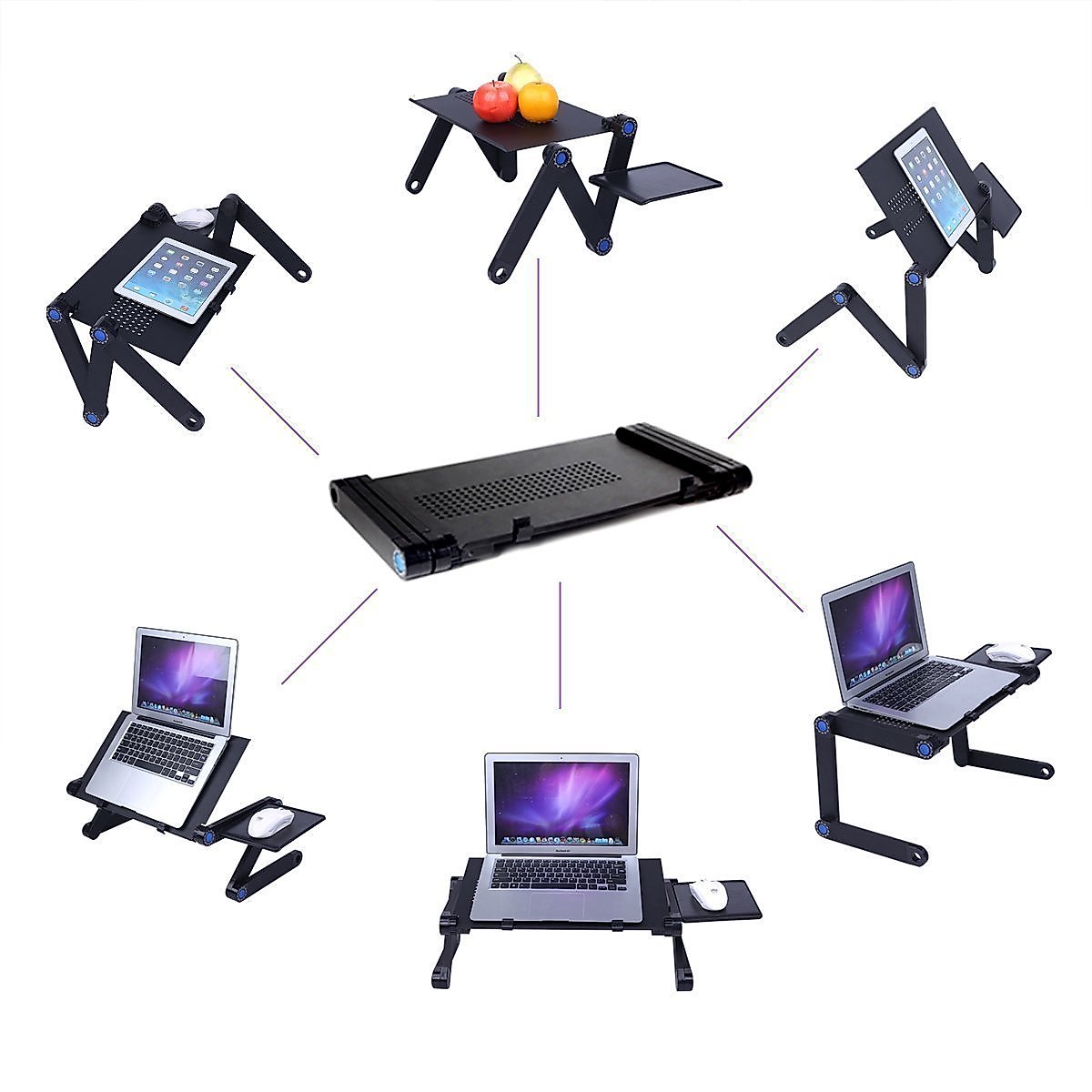 Laptop Table, Adjustable Laptop Bed Table, Laptop Computer Stand, Portable Laptop Workstation Notebook Stand Reading Holder with Large CPU Cooling Fan and Mouse Pad in Bed Couch Office Sofa