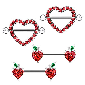 FLOGWE 2Pairs 14G Heart Nipple Ring 316L Surgical Steel Nipple barbells Heart CZ Nipple barbell Ring Body Piercing Jewelry for Women…