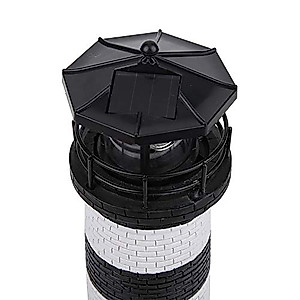 Lighthouse Light, Solar Light, Easy to Use Soft Comfortable Light Lighthouse Light for Garden Home Yard Craft Ornament (Black and White)