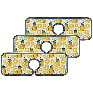 Kitchen Faucet Absorbent Mat 3 Pieces Yellow Pineapples Slices Faucet Sink Splash Guard Bathroom Counter and RV,Faucet Counter Sink Water Stains Preventer