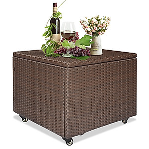 hadantto Outdoor Patio Wicker Large Storage Container Deck Box - All-Weather Resin Rattan, Antirust Aluminum Frame, Holds up to 330lbs