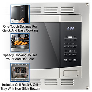 RecPro RV Kitchen Air Fryer & Convection Microwave with Trim Kit | 1.0 Cu. Ft. | 120V | 6 Cooking Modes (Stainless Steel)