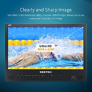 SEETEC 4K156-9HSD 15.6 Inch Broadcast LCD Monitor with IPS UHD 3840x2160 SDI Input and Output 4xHDMI Inputs Quad Split Display