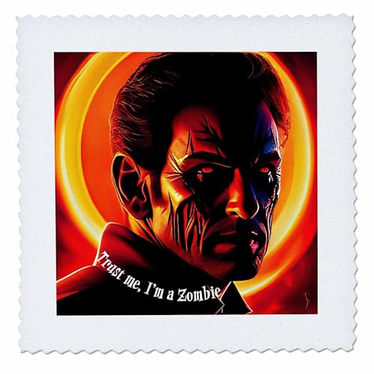 3dRose Red Zombie face. Trust me, I am a Zombie Halloween Greeting... - Quilt Squares (qs-378834-2)