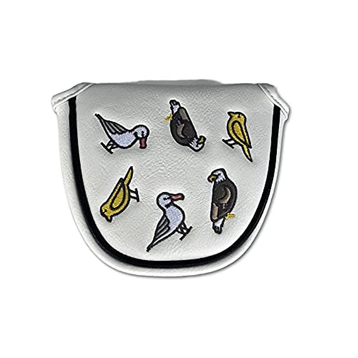 e9 golf Fore The Birds Round Mallet Putter Cover - Synthetic Leather Golf Mallet Putter Headcover - Men & Women Golf Mallet Putter Covers Accessories - Universal Fit Putter Cover - (White)