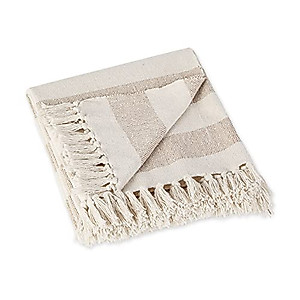 DII Rustic Farmhouse Cotton Cabana Striped Blanket Throw with Fringe, 50 x 60 - Cabana Striped Stone