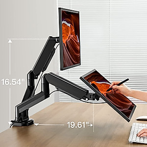 HUANUO Dual Monitor Arm for 13 to 27 inch, Gas Spring Monitor Stands for 2 Monitors Vesa Mount with Clamp/Grommet Base, Computer Dual Monitor Desk Mount for up to 17.6 lbs per Arm