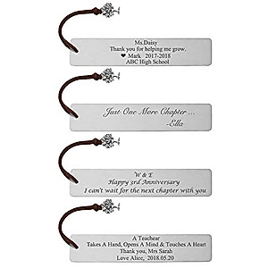 JOVIVI Personalized Metal Bookmarks, Custom Message Stainless Steel Rectangle Tag with Tree of Life Tassel for Book Lover Kids Office School Reading