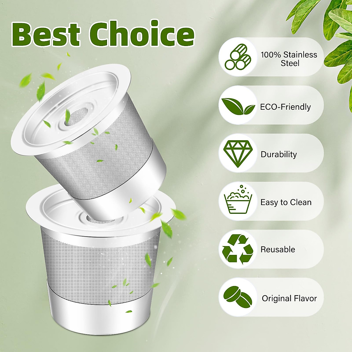 2 Pack Stainless Steel K Cup Reusable Coffee Pods Compatible with kuerig 1.0 Coffee Maker, K Cup Filters Refillable Coffee Pods Coffee Filters