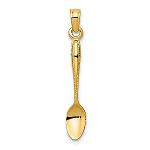 Solid 14k Yellow Gold 3-D Table Spoon Pendant Charm - 27mm x 5mm