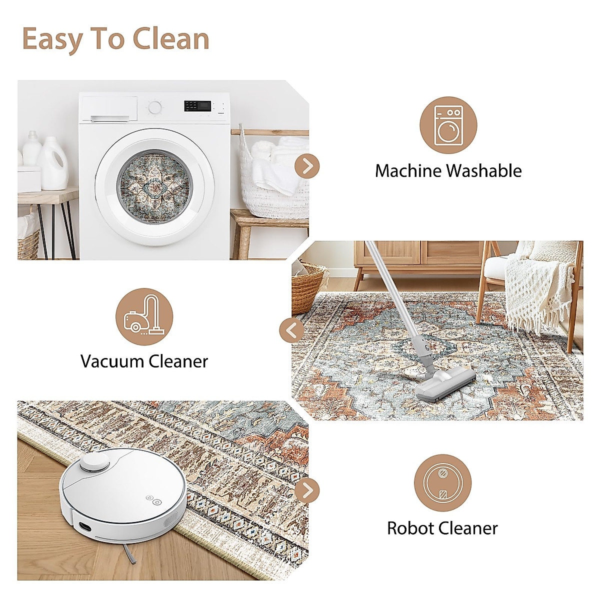 BESTSWEETIE Area Rug 8x10 Rugs for Living Room 8 x 10 Washable Rugs Non Slip Vintage Boho Living Room Rugs for Bedroom Dining Room, Distressed Floral Pattern Carpet, Green Brick Rust Red