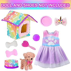 DOTVOSY American 18 Inch Doll's Clothes and Accessories Pets Dog Play Sets for 18" Doll Included Dress,Pets Dog,pet Nest, Toy Ball, Hair Comb