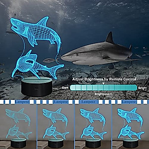 Lampeez Kids 3D Shark Night Light Optical Illusion Lamp with 16 Colors Remote Control Changing Birthday Gift Idea for Boys and Girls