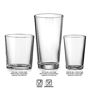 Glaver's Drinking Glasses, 12 Pc. Glass Cups, Includes 4 Highball Glasses 17 oz., 4 Rocks Glasses, 13 oz., 4 Juice Glasses, 4.5 oz., Whisky, Juice, Water, Beer, Cocktails, Dishwasher Safe.