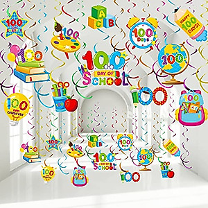 30 Pcs 100 Days of School Hanging Swirls, Colorful Happy 100th Day of School Foil Swirls Ceiling Decorations for Kids Kindergarten Preschool Primary High School Party Supplies Decor (Mixed Style)