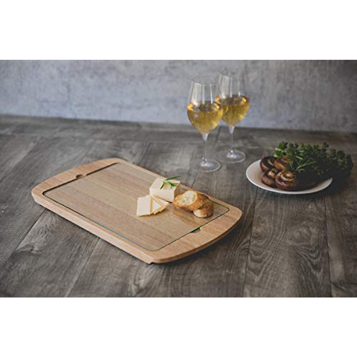 TOSCANA - a Picnic Time brand Billboard Glass Top, Serving Platter, Cheese Charcuterie Boards, (Parawood)