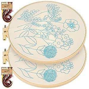 NOLITOY 2 Sets Embroidery Kit, Floral Stamped Cross Stitch Kit for Starter DIY Crafts Including Embroidery Hoops Threads Needles