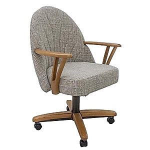 Chromcraft Set of 4 Caster Swivel Tilt Dining Chairs, Luxe Casual Wooden Arm All-Metal Pedestal Base Chairs with Rolling Wheels for Kitchen(Fonzo Marble-Medium Oak)