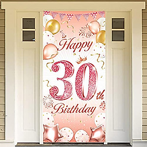 DPKOW Rose Gold 30th Birthday Party Decoration for Woman, Rose Gold 30th Birthday Banner for Backdrop Door Decoration,30th Birthday Background Banner for Garden Wall Decoration, 185 x 90cm Fabric