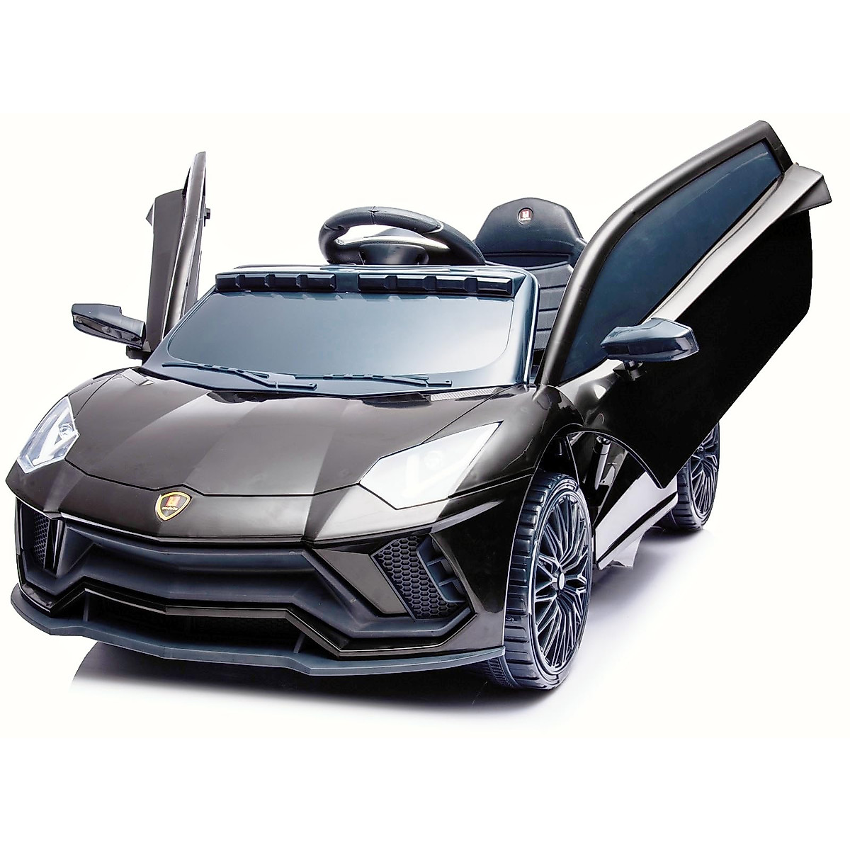 u URideon Kids Ride On Police Car, 12V Electric Sports Car Toys with Remote Control, Siren, Flashing Light,Music,Battery Powered (Black)