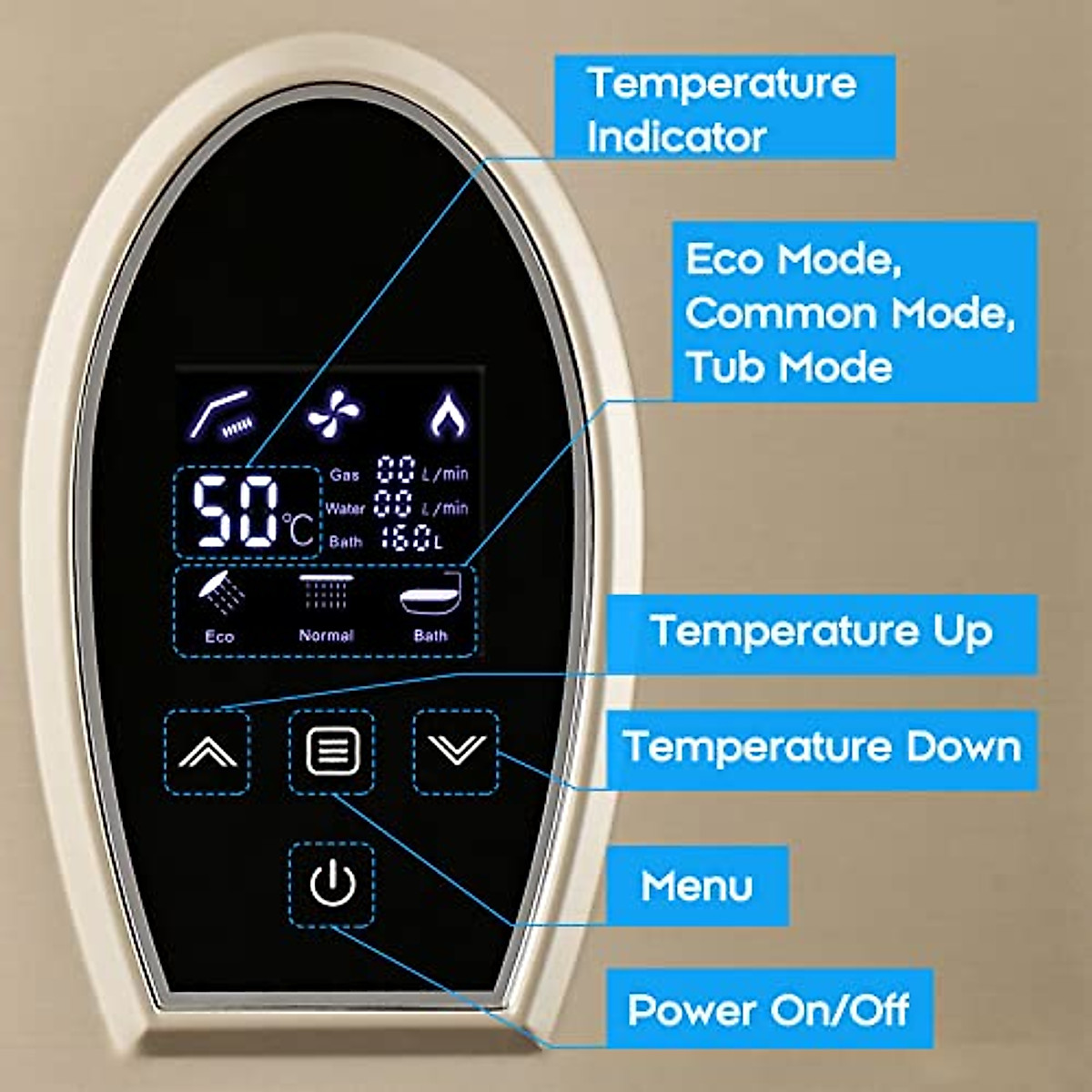 TCFUNDY 16L Tankless Water Heater Natural Gas, 4.23 GPM On-Demand Instant Hot Water Heater, 104000BTU Indoor Whole House Gas Water Heater, Digital Display & Touch Screen, Thermostatic & Energy Saving