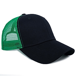 MONOFARBE Mesh Back Baseball Cap 6 Panel Trucker Hat Men Women Adjustable Summer Activity Outdoor Sports Ball Cap (Black Green)