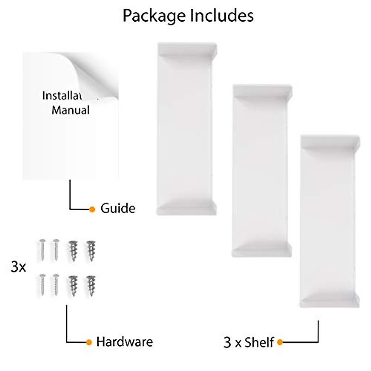 Wallniture Bali White Floating Shelves for Wall, CD DVD Storage Shelves and Metal Bookshelf Set of 3