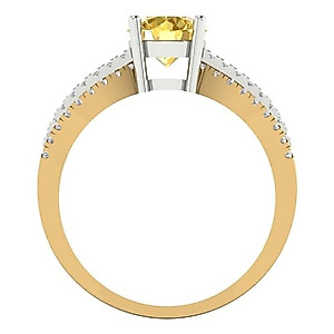 Clara Pucci 1.19ct Round Cut Solitaire Yellow Citrine Designer Wedding Bridal art deco Anniversary Ring 14k yellow & White Gold 7.5