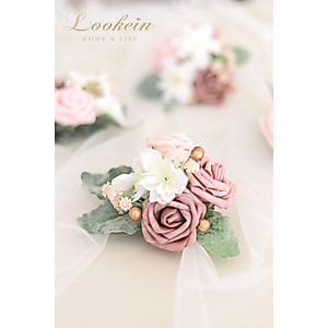 Lookein Set of 2 Bridesmaid Corsage for Wedding Flowers Shoulder Corsages Bridesmaid Gift Corsage Wristlet for Prom for Wedding Ceremony, Dusty Rose