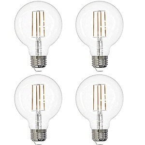 Sunlite 41696 LED G25 Edison Globe Light Bulb, 8.5 Watts (100W=), Medium E26 Base, 800 Lumens, Dimmable, Clear Glass, Antique Long Filament, 90 CRI, Title-20 Compliant, 2700K Soft White, 4 Count