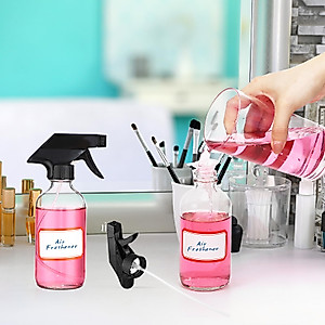 Norme 12 Pcs 8 oz Glass Spray Bottles with Funnels and Labels Refillable Cosmetic Empty Spray Bottles with Sprayer Containers for Essential Oil Cleaning Solutions(Clear,Classic)