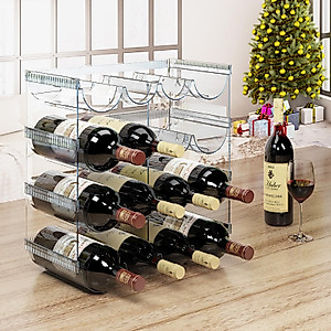 Water Bottle Organizer (Upgraded Widen), 4 Pack Stackable Plastic Water Bottle Cup Holder, Wine/Drink/Water Bottle Storage Stand for Kitchen Countertop, Cabinet, Freezer, Pantry, Hold 16 Containers