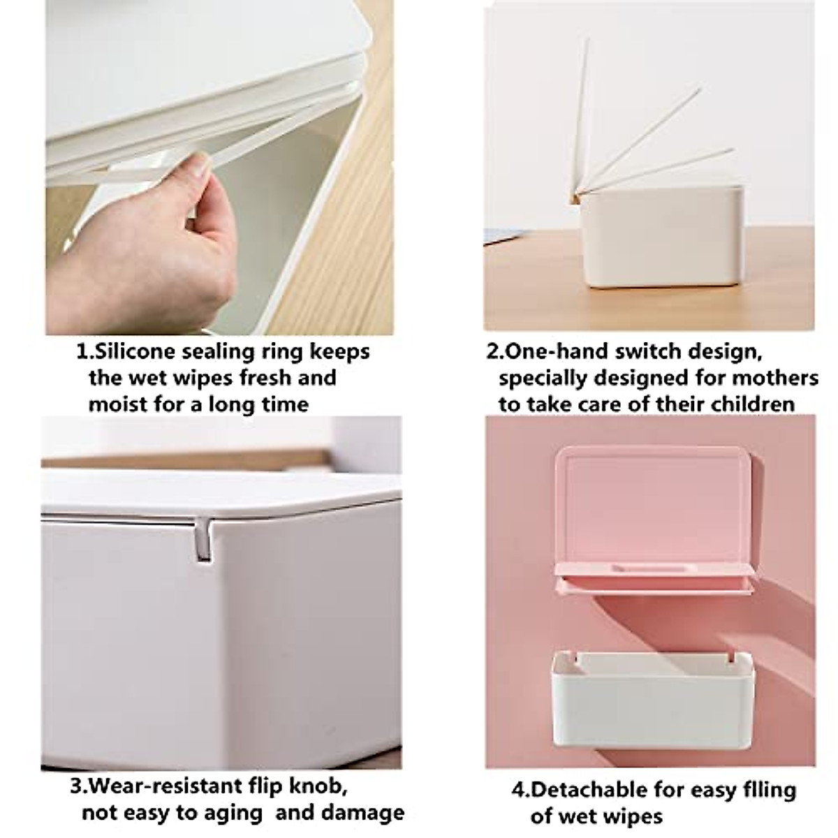 Wipes Dispenser Holder,Tissue Storage Box Case Wet Baby Wipes Case Baby Wipe Holder with Lid for Home Office Desk, Dorm, Kitchen, Washroom, Vanity (White+Pink)