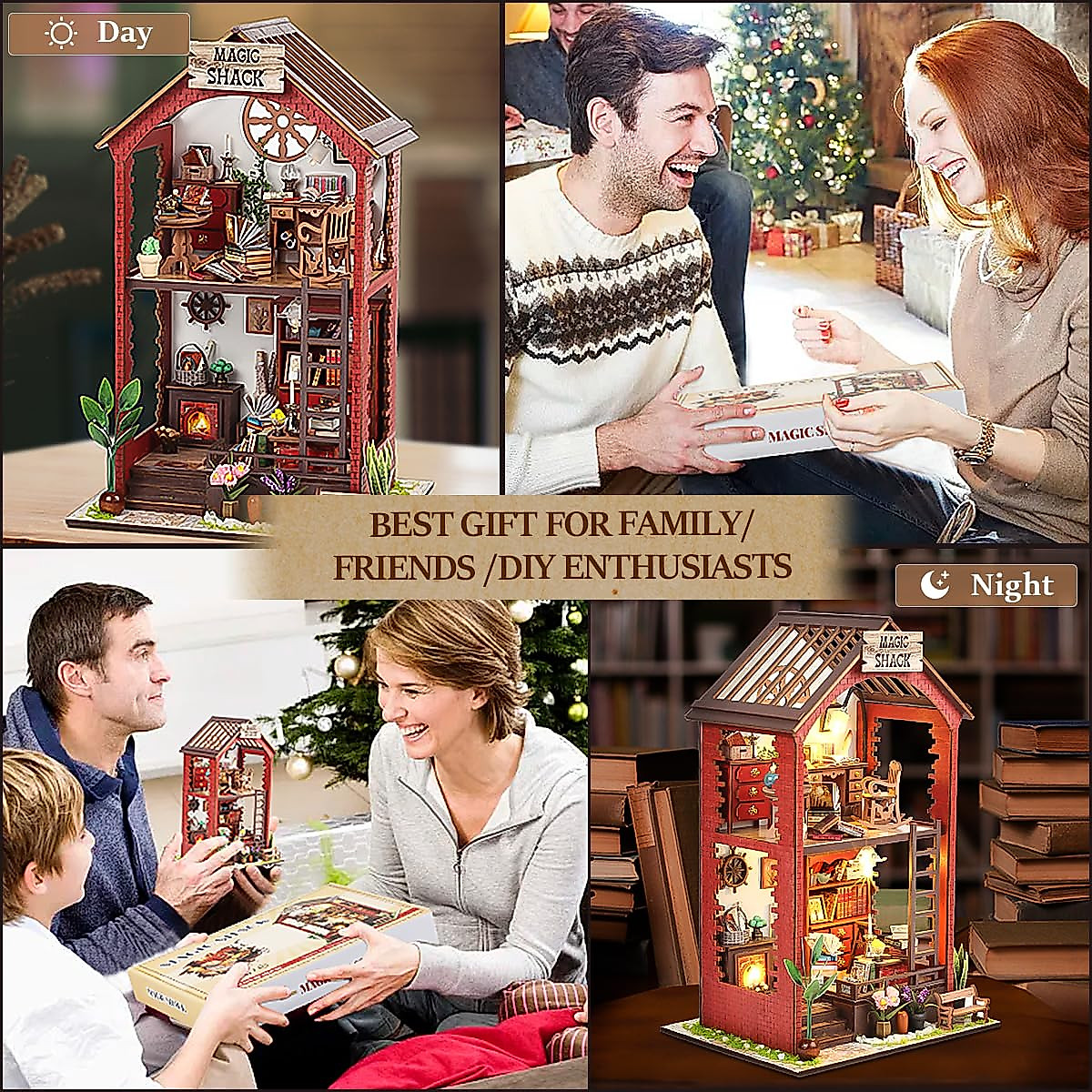 DIY Book Nook Kits Booknook-Creativity 3D Wooden Puzzle Bookend Bookshelf Decor -Booknook Kit for Adults Miniature House Dollhouse Kit with LED Light Crafts for Adult