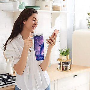 Slewiaeky Skinny Rose Flower 40 oz Tumbler with Handle Straw and Lid Dolphin Stainless Steel Vacuum Insulated Reusable Water Bottle Glasses Travel Mug Thermal Cup for Home Office Car