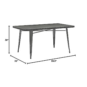 Modway Alacrity 60" Rustic Modern Farmhouse Stainless Steel Metal Rectangle Dining Table in Gunmetal