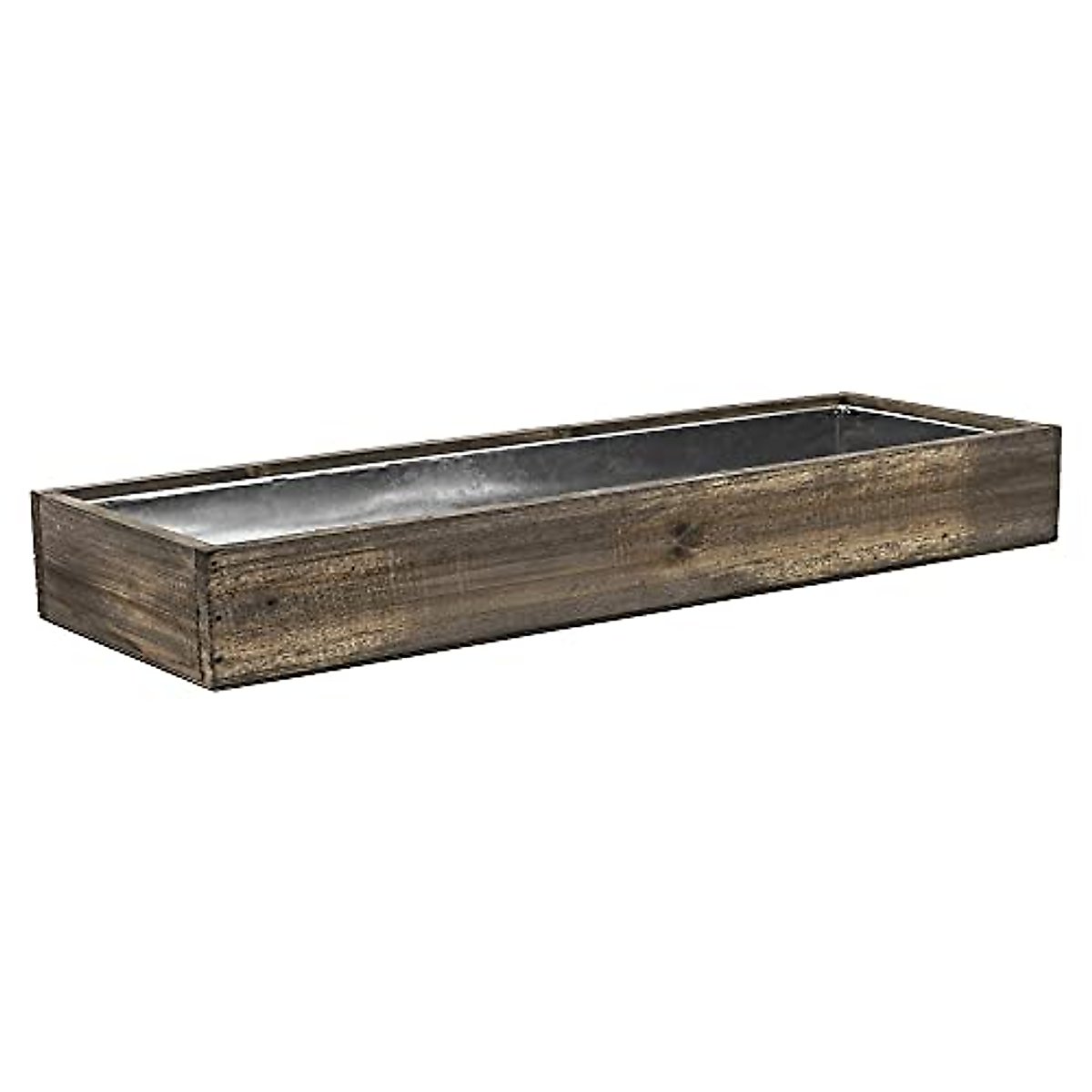 CYS EXCEL Wood Rectangular Planter Box with Removable Zinc Metal Liner (H:3" Open:24"x6") | Multiple Size Choices Wood Rectangular Planter | Indoor Decorative Window Box