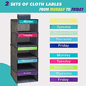DoveeDosa Weekly Clothes Organizer for Kids-Day of The Week Clothes Organizer for Kids-Kids Daily Clothes Organizer-Monday Friday Clothes Organizer-Kids Closet Organizer-Days of The Week, Grey